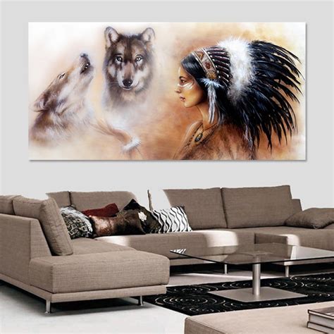 Murals Wallpaper Stunning Indian Girl Wolf Design For Home Interiors