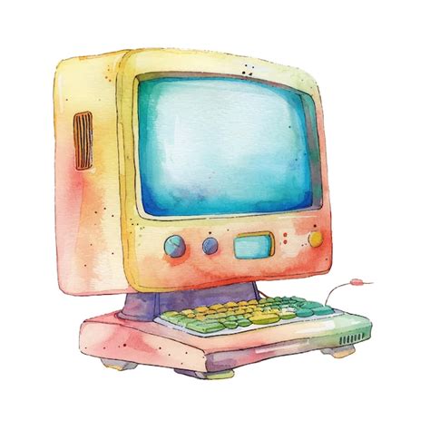 Premium Vector Cute Computer Vector Illustration In Watercolour Style