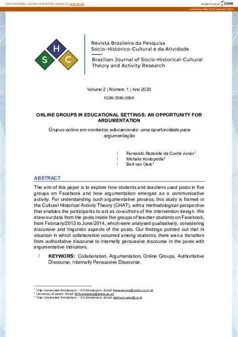 Pdf Online Groups In Educational Settings An Opportunity For Argumentation
