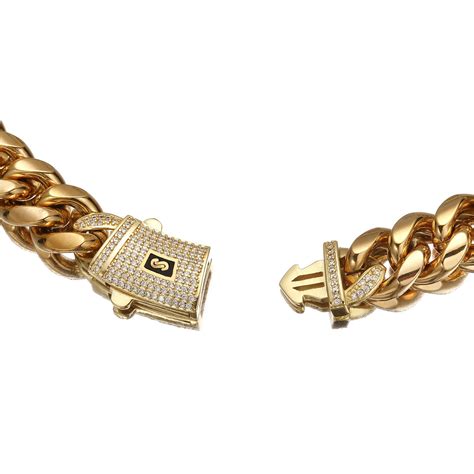 6 14mm 18k Gold Plated Stainless Steel Miami Cuban Link Chain With