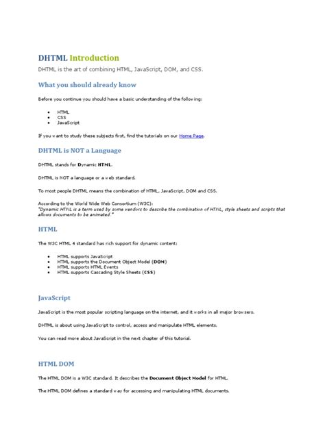 Dhtml What You Should Already Know Pdf Dynamic Html Document