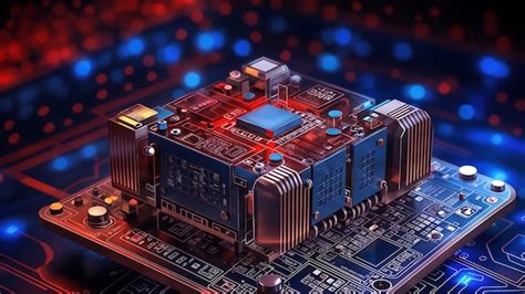 Premium Ai Image Quantum Computing Module With Blue Red Green Coloring Electric Circuit Chip