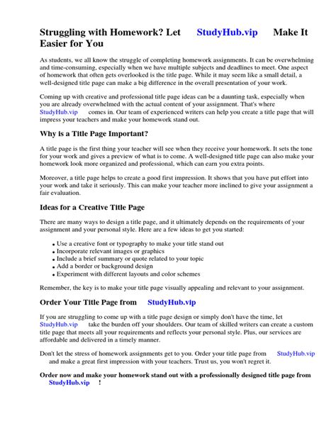 Homework Title Page Ideas Pdf