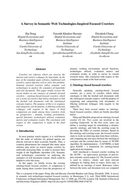 Pdf A Survey In Semantic Web Technologies Inspired Focused Crawlers
