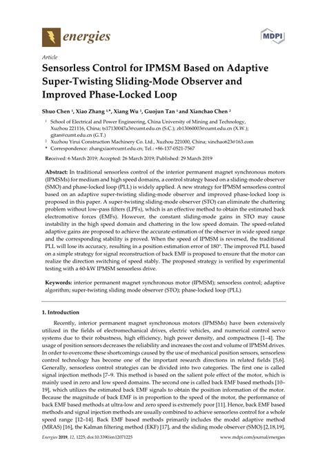 pdf sensorless control for ipmsm based on adaptive super twisting