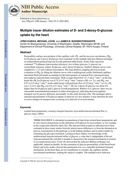 Pdf Multiple Tracer Dilution Estimates Of D And 2 Deoxy D Glucose Uptake By The Heart