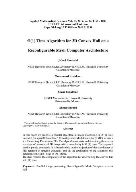 pdf θ 1 time algorithm for 2d convex hull on a reconfigurable mesh