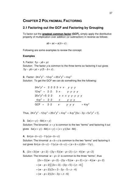 Greatest Common Factor Examples Polynomials