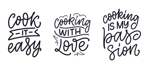 요리에 대한 현대적인 서예 스타일로 손으로 그린 글자 따옴표로 설정합니다 프린트와 포스터 디자인에 대한 영감 슬로건 벡터 알파벳에 대한 스톡 벡터 아트 및 기타 이미지