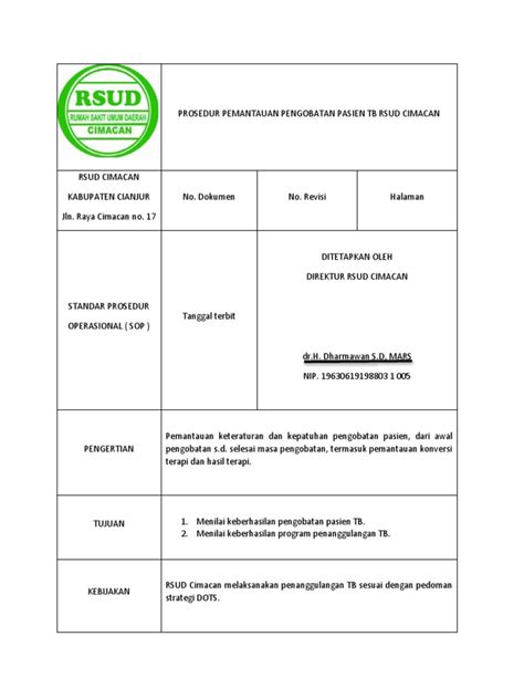 B Prosedur Pemantauan Pengobatan Pasien Tb Rsud Cimacan Pdf