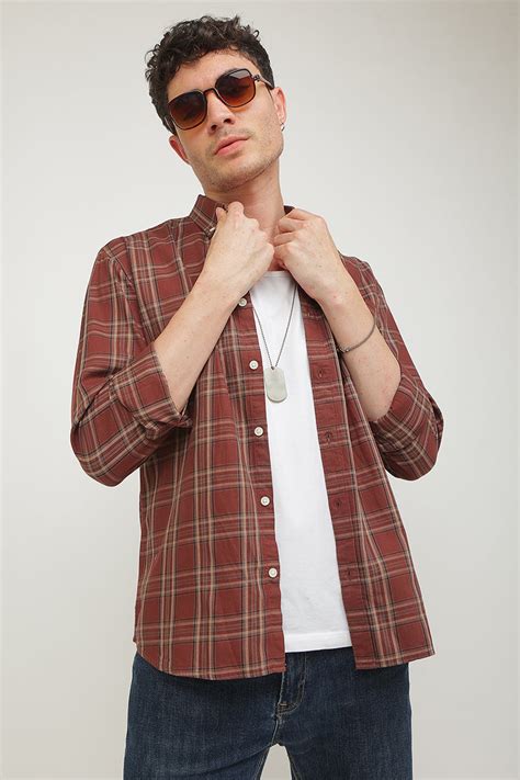 Buy Mens Static Checks Rust Brown Shirt Online Snitch