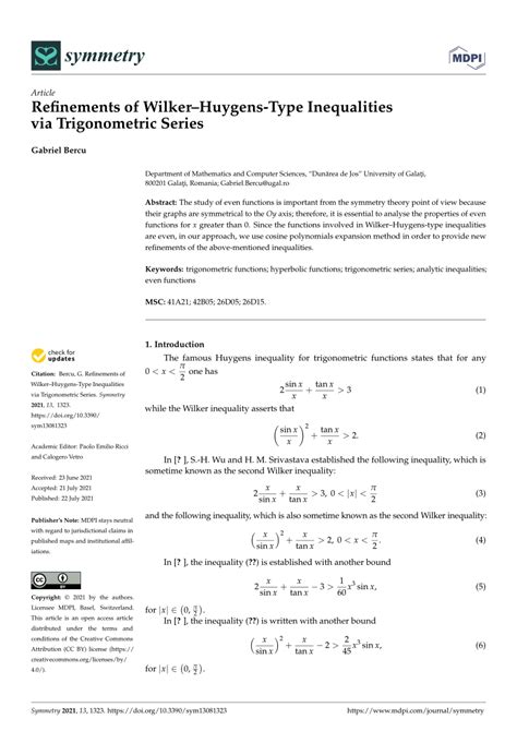 Pdf Refinements Of Wilker Huygens Type Inequalities Via Trigonometric Series