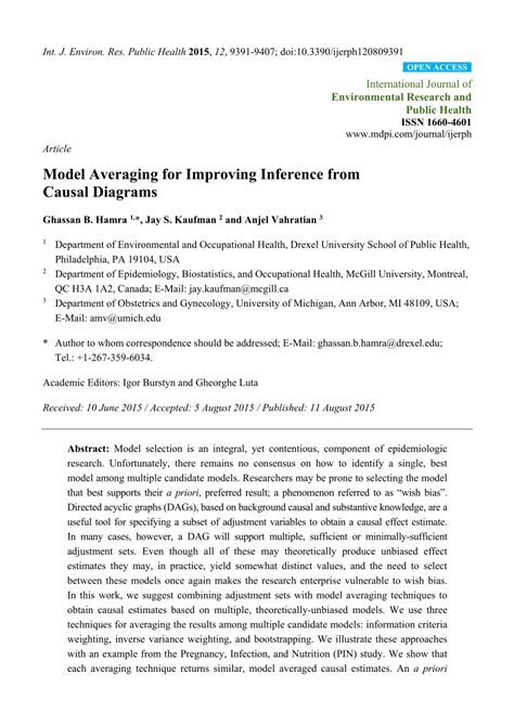 Pdf Model Averaging For Improving Inference From Causal Diagrams