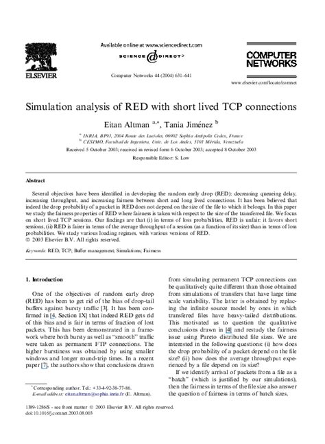 Pdf Simulation Analysis Of Red With Short Lived Tcp Connections