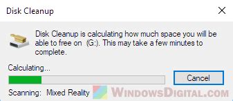 Disk Cleanup Stuck On Calculating Mixed Reality