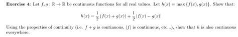 solved exercise 4 let f g r→r be continuous functions for