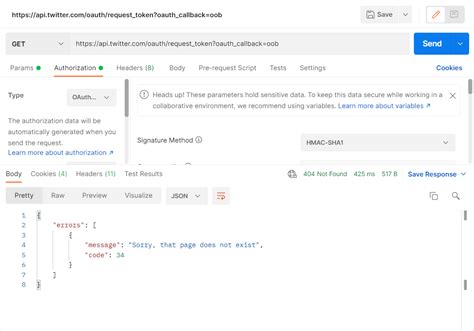 Request For Oauthtoken For Twitter Shows Sorry This Page Doesnt Exist Error Stack Overflow