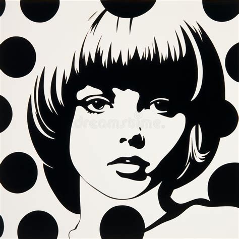 Black And White Pop Art Portrait In Museum With Polka Dots Stock Illustration Illustration Of