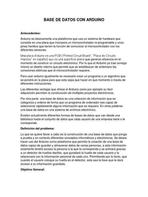 Base De Datos Con Arduino Pdf Arduino Microcontrolador