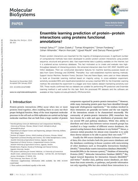 Pdf Ensemble Learning Prediction Of Protein Protein Interactions