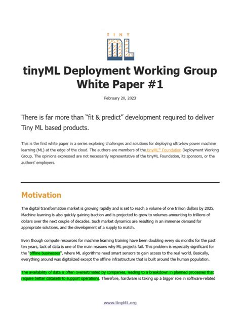 Tinyml Deployment Wg White Paper 1 Pdf Internet Of Things Machine Learning