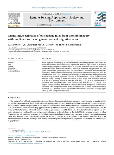 Pdf Quantitative Estimates Of Oil Seepage Rates From Satellite Imagery With Implications For