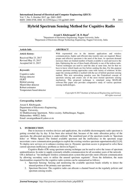 Pdf Hybrid Spectrum Sensing Method For Cognitive Radio