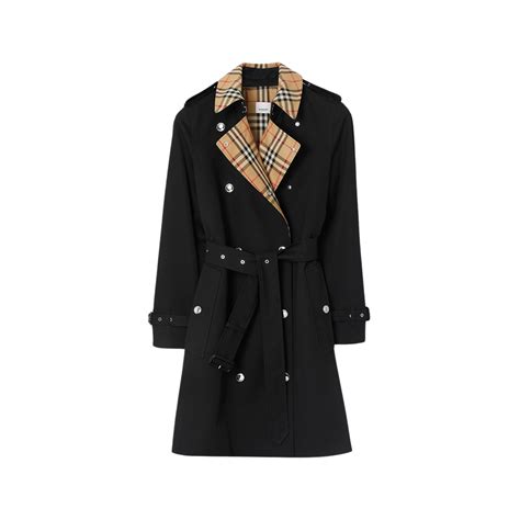 W 버버리 숏 체크 칼라 개버딘 트렌치 코트 블랙 Burberry Kream
