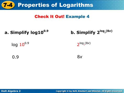 Ppt Use Properties To Simplify Logarithmic Expressions Translate