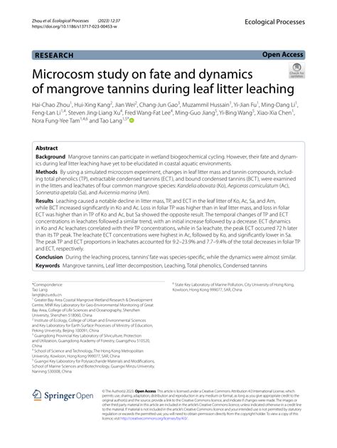PDF Microcosm Study On Fate And Dynamics Of Mangrove Tannins During Leaf Litter Leaching