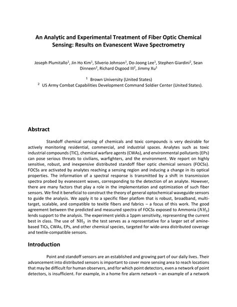 Pdf An Analytic And Experimental Treatment Of Fiber Optic Chemical