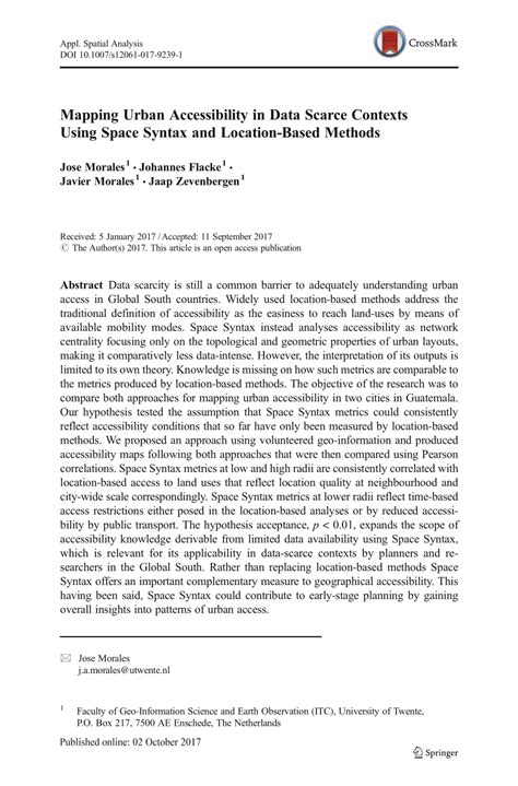Pdf Mapping Urban Accessibility In Data Scarce Contexts Using Space Syntax And Location Based
