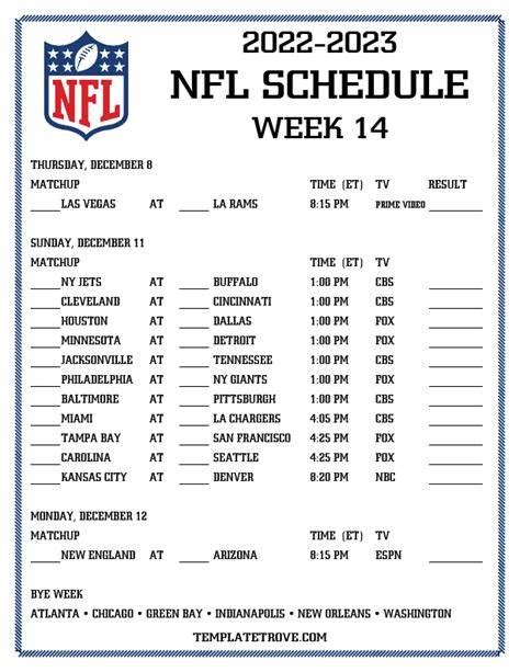 Nfl Printable Schedule Week 14 { Nama Domain}
