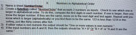 Solved II Numbers In Alphabetical Order 1 Name A Sheet Chegg