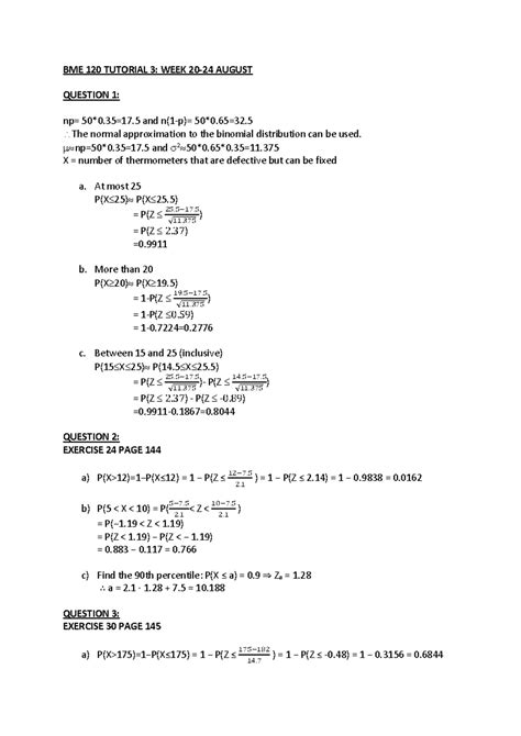 BME 120 Tutorial 3 BME 120 TUTORIAL 3 WEEK 20 24 AUGUST QUESTION 1 Np 5 00 35 17 And N 1 P