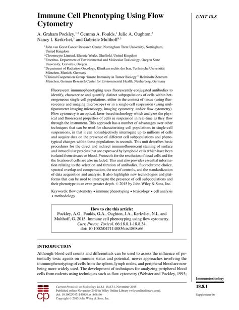 Pdf Immune Cell Phenotyping Using Flow Cytometry