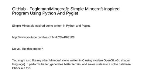 github foglemanminecraft simple minecraftinspired program using python and pygletaacsk pdf pdf