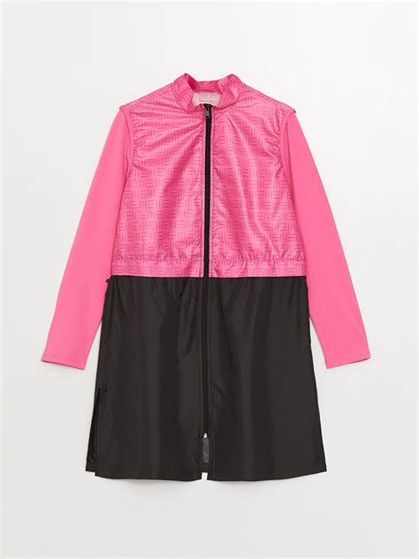 Lcw Dream Stand Up Collar Color Block Long Sleeve Women Hijab Swimsuit