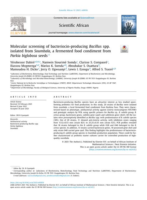 Pdf Molecular Screening Of Bacteriocin Producing Bacillus Spp