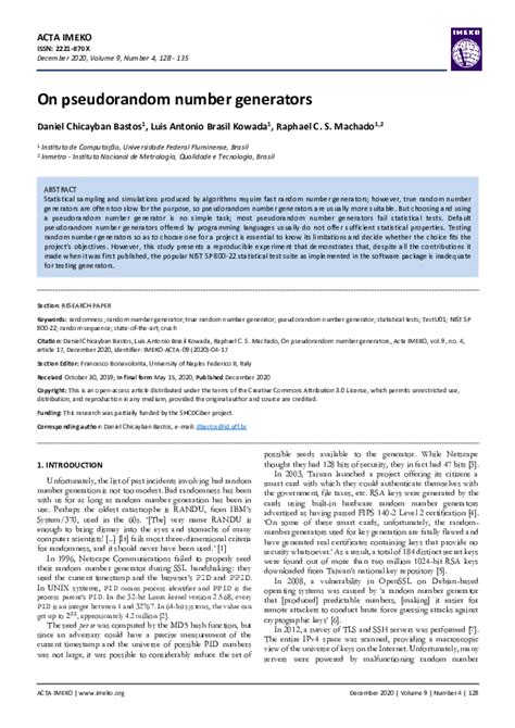 Pdf On Pseudorandom Number Generators