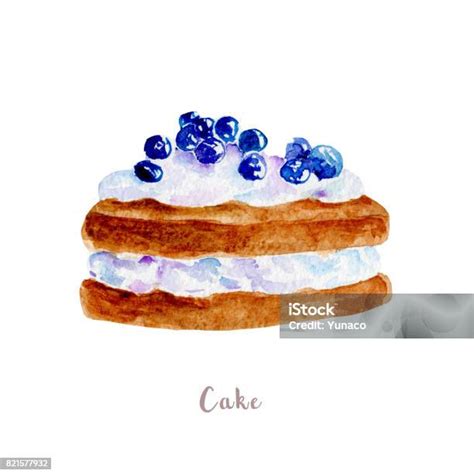수채화 손으로 그린 케이크입니다 흰색 배경에 고립 된 디저트 그림 귀여운에 대한 스톡 벡터 아트 및 기타 이미지 귀여운 그림 그리기 드로잉 Istock