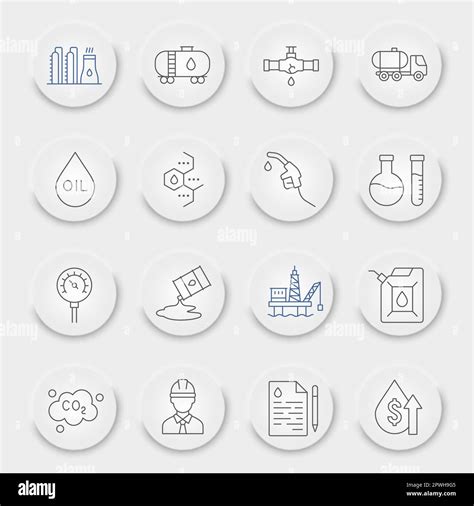 Oil Industry Line Icon Set Fuel Production Symbols Collection Vector Sketches Neumorphic Ui