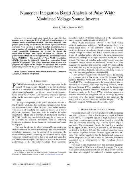 Pdf Numerical Integration Based Analysis Of Pulse Width Modulated Voltage Source Inverter