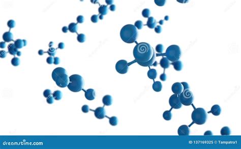 Blue Molecules Or Atom On White Background Abstract Structure In Digital Technology Science