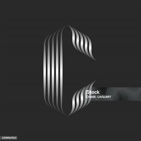 곱슬 글자 C 로고 모노그램 로고 실버 라인 패턴 디자인 부드러운 금속 평행 선형 기하학적 모양 아이덴티티 브랜딩을 위한 창의적인 금속 로고 0명에 대한 스톡 벡터 아트 및