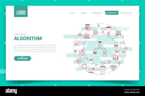 Algorithm Concept With Circle Icon For Website Template Or Landing Page