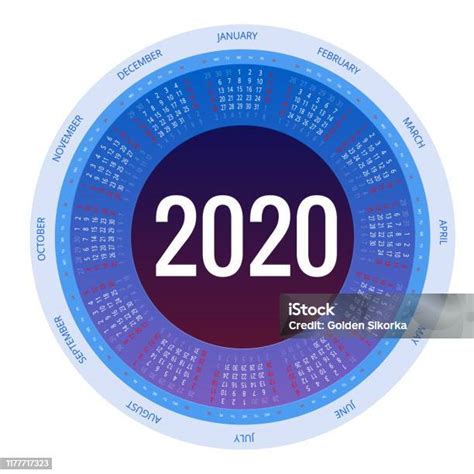 다채로운 둥근 달력 2020 디자인 인쇄 템플릿 로고 및 텍스트 주 일요일시작 세로 방향입니다 2020 12 개월달력 0명에 대한 스톡 벡터 아트 및 기타 이미지 Istock