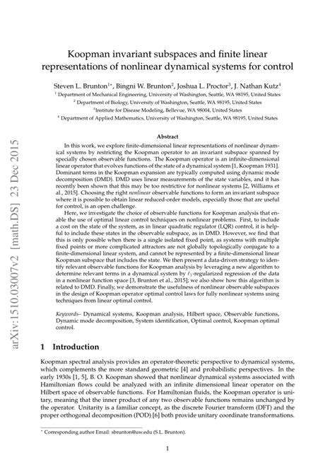 Pdf Koopman Observable Subspaces And Finite Linear Representations Of Nonlinear Dynamical