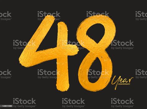 골드 48 주년 기념 벡터 템플릿 48 년 로고 디자인 48 번째 생일 골드 레터링 넘버 브러쉬 그리기 손으로 그린 스케치 숫자 로고 디자인 벡터 일러스트 레이 션 0명에