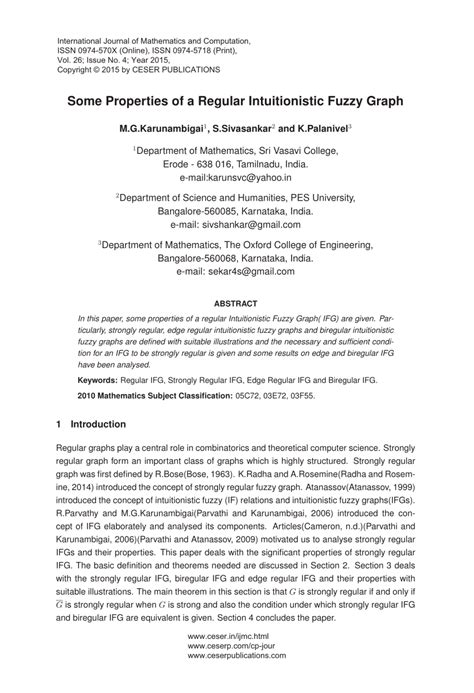 Pdf Some Properties Of A Regular Intuitionistic Fuzzy Graph